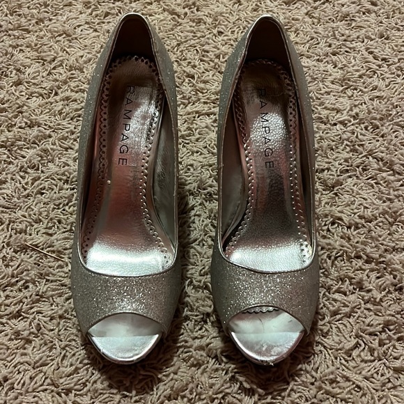 Rampage | Shoes | Rampage Silver Glitter Heels With Platform Peep Toe ...